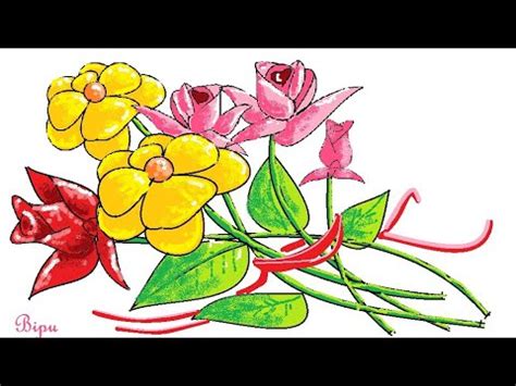 How To Paint In Computer Ms Paint Tutorial Bouquet Of Flowers