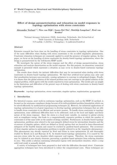 pdf effect of design parameterization and relaxation on model responses in topology