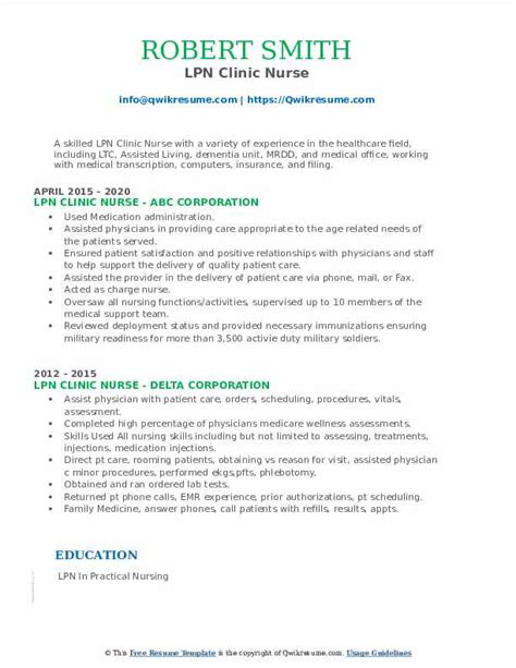 Lpn Clinic Nurse Resume Samples Qwikresume