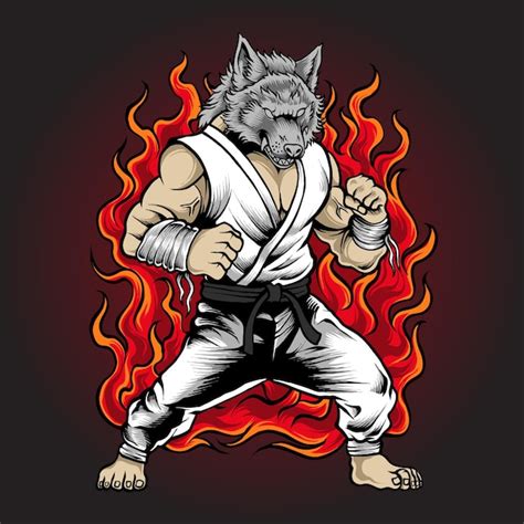 Ilustração em vetor de lobo de karatê japonês Vetor Premium