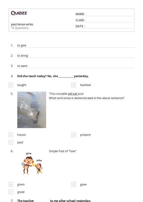 50 Past Tense Verbs Worksheets On Quizizz Free Printable