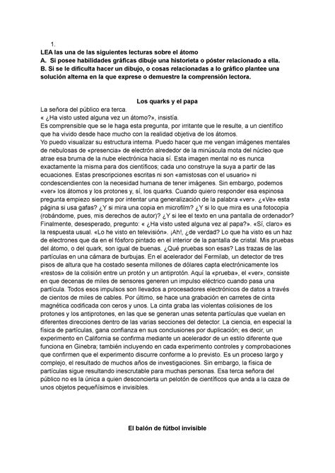 Actividad el átomo y configuración electrónica 1 LEA las una de las