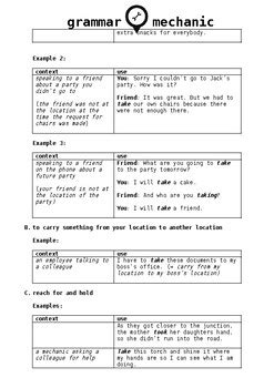 Vocabulary Worksheet Bring Take By Grammar Mechanic TPT