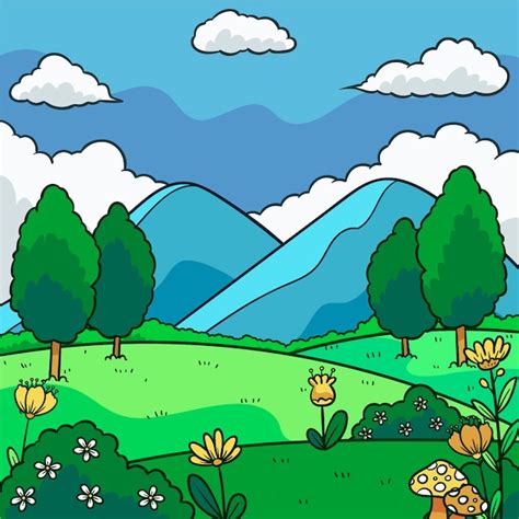 Paisaje De Primavera Dibujado A Mano Vector Gratis