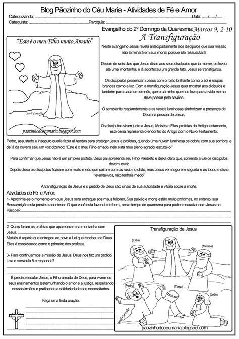 Pãozinho do Céu 2º Domingo da Quaresma Atividades de Catequese
