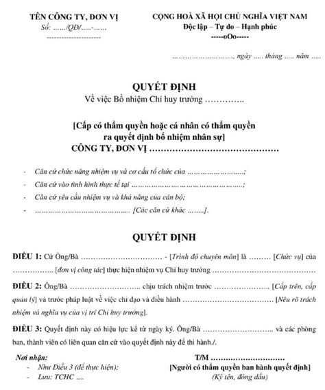 Mẫu quyết định bổ nhiệm chuẩn nhất file Word