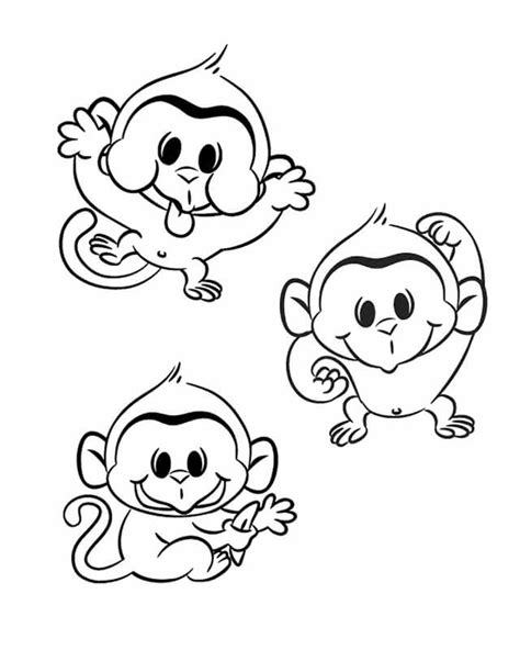 Tres Monos Divertidos Para Colorear Imprimir E Dibujar Coloringonly