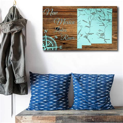 State Of New Mexico Lakes Rivers Wooden Map Burnt Laser Cut Wall Map
