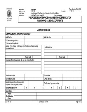 Fillable Online Caa Co PROPOSED MAINTENANCE ORGANISATION CERTIFICATION