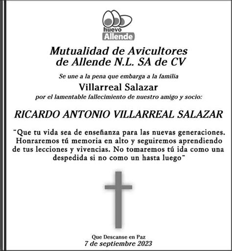 Sr Ricardo Antonio Villarreal Salazar Obituario Esquela