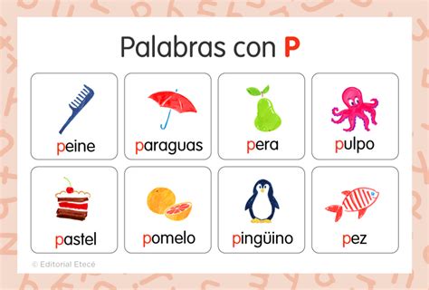 100 Palabras con P con imágenes Lenguaje