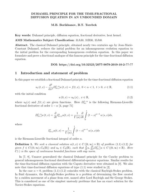 pdf duhamel principle for the time fractional diffusion equation in unbounded domain