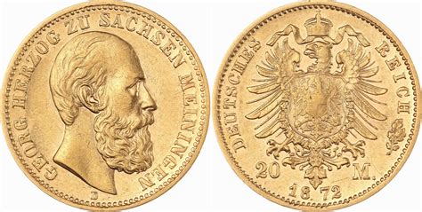 Sachsen Meiningen 20 Mark Gold 1872 D Georg II 1866 1914 Winz