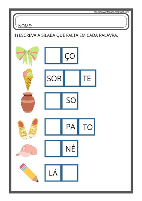 Atividade de Alfabetização Forme as Sílabas Escola Educação