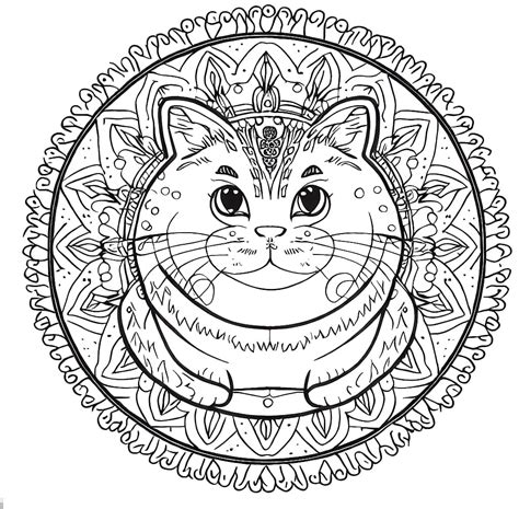 Coloriage Mandala avec Chat télécharger et imprimer gratuit sur