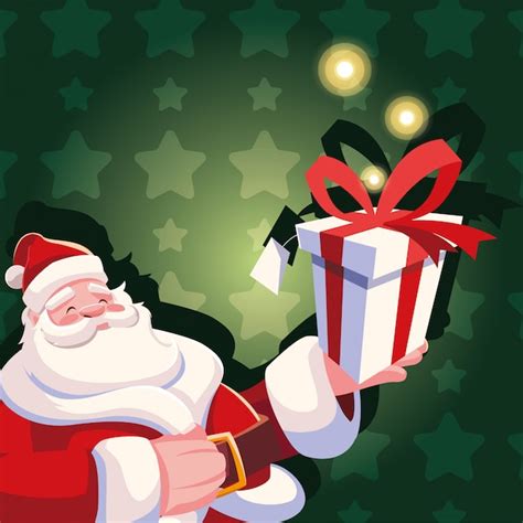 Premium Vector Christmas Cartoon Of Santa Claus With Gift Box