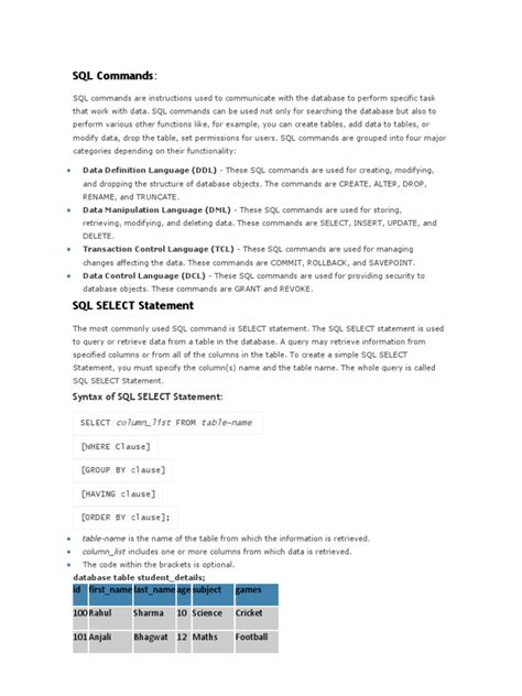 sql commands pdf database index relational database