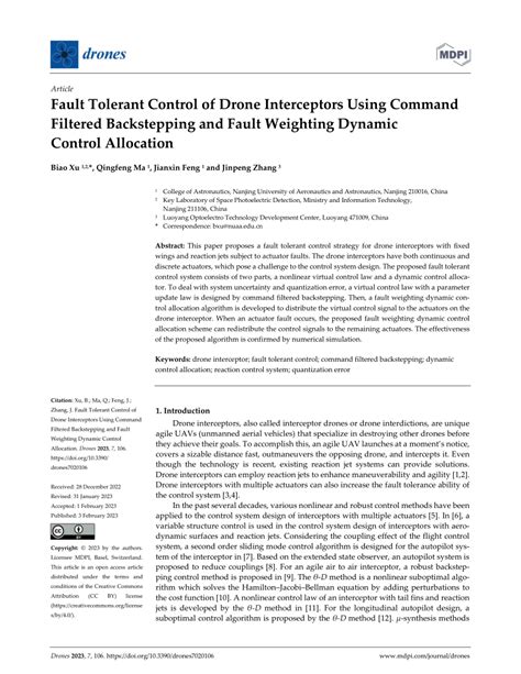 pdf fault tolerant control of drone interceptors using command filtered backstepping and fault