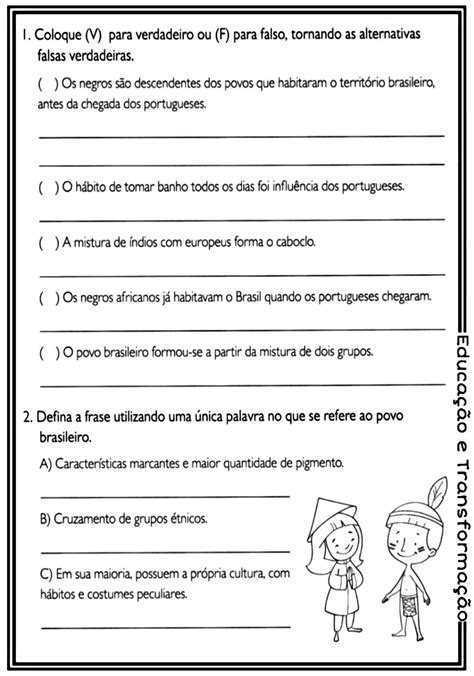 História formação do povo brasileiro Atividade de história sobre a
