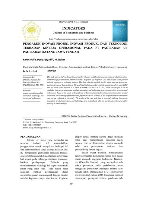 Pdf Pengaruh Inovasi Proses Inovasi Produk Dan Teknologi Terhadap The
