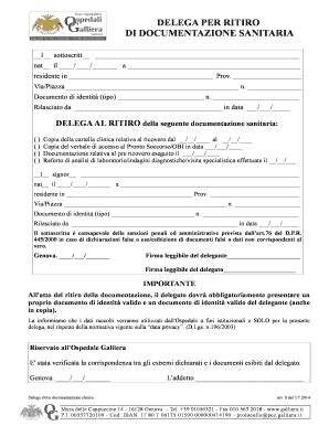 Compilabile Online Galliera DELEGA PER RITIRO DI DOCUMENTAZIONE