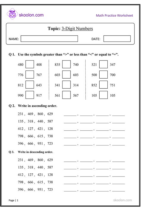 3 Digit Numbers Skoolon