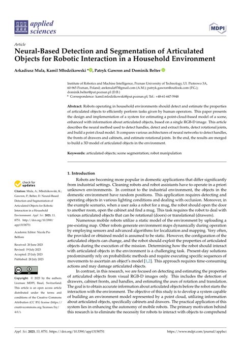 pdf neural based detection and segmentation of articulated objects for robotic interaction in
