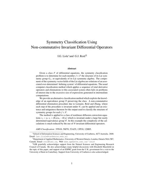 pdf symmetry classification using noncommutative invariant differential operators