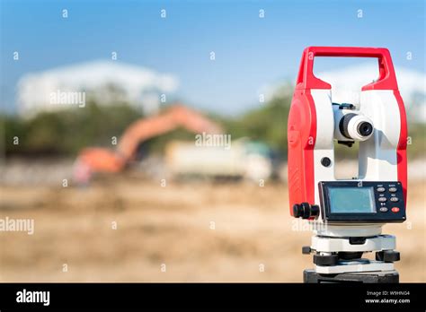 Surveyor Equipment Tacheometer Or Theodolite Outdoors At Construction