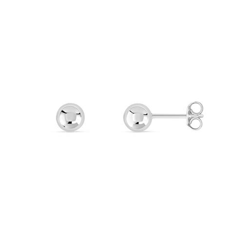 Boucles D Oreilles Or Blanc 375 Boules 6mm Ref 50781