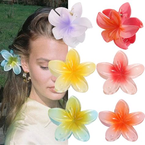 Haar Blume Clip Clips Hawaiian Plumeria Strand Blumen Klaue Barrettes