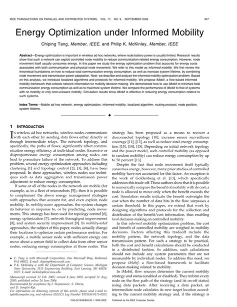 pdf energy optimization under informed mobility