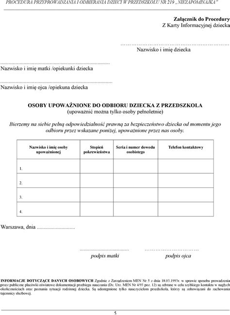 Procedura Przyprowadzania I Odbierania Dzieci PDF Darmowe Pobieranie