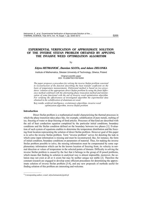 pdf experimental verification of approximate solution of the inverse stefan problem obtained