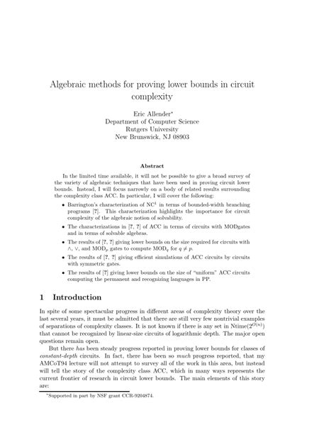 pdf algebraic methods for proving lower bounds in circuit complexity