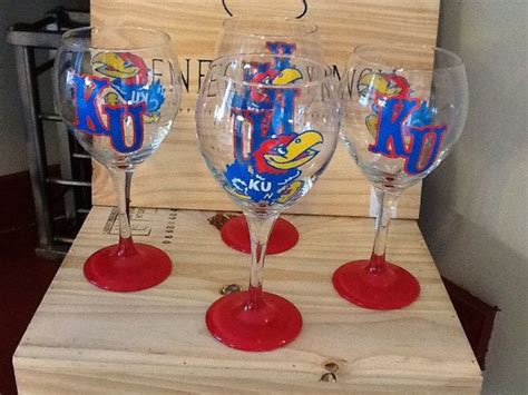 Hand Painted Kansas Jayhawks Wine Glass On Etsy Rock Chalk