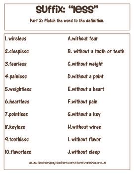Which Words Contain A Suffix Less