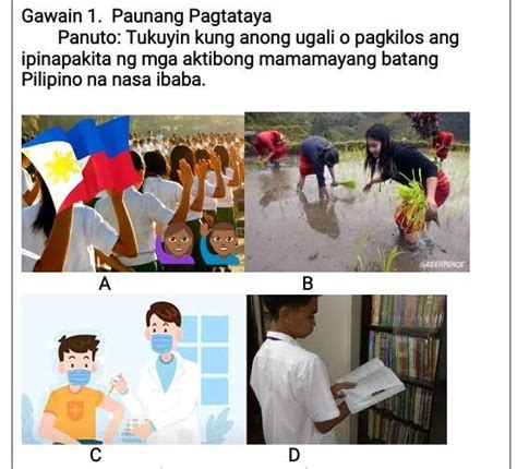 Gawain 1 Paunang Pagtataya Panuto Tukuyin Kung Anong Ugali O Pagkilos