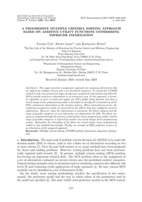pdf a progressive multiple criteria sorting approach based on additive utility functions