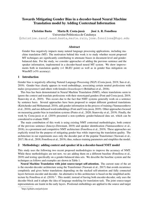 pdf towards mitigating gender bias in a decoder based neural machine translation model by