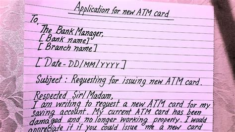 Application For New Atm Card In English New Atm Card Request Letter
