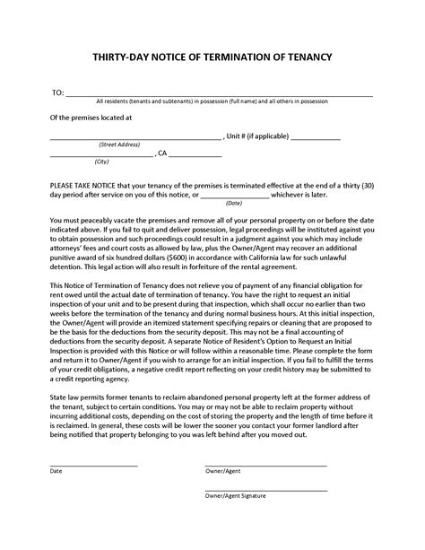 Sample Letter Of 30 Day Notice To Vacate Printable Templates Free