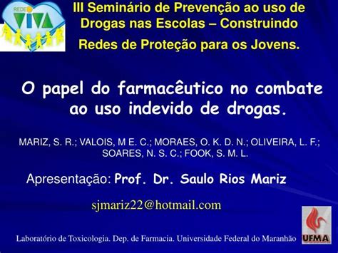 PPT O papel do farmacêutico no combate ao uso indevido de drogas