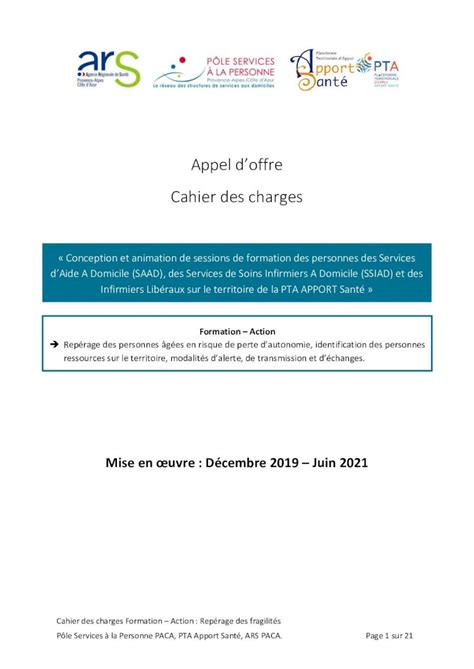 Pdf Appel Doffre Cahier Des Charges Psp Paca Cahier Des Charges