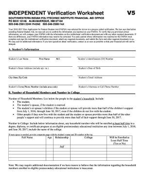 Fillable Online Sipi INDEPENDENT Verification Worksheet V5 Sipi Edu
