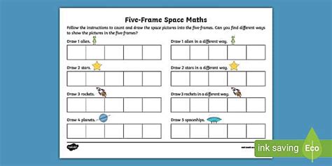Representing Numbers To Five Frame Space Maths Worksheet