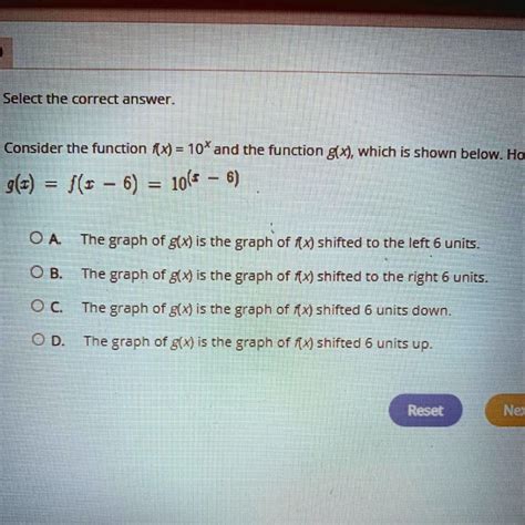solved select the correct answer consider the function f x 10x and the function g x which
