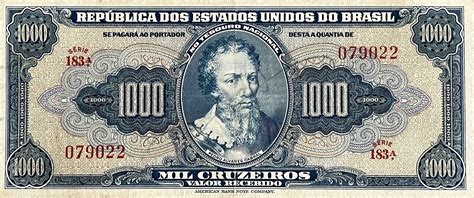 Cédula de Dinheiro Antigo de 1000 Cruzeiros Original Mil Cruzeiro