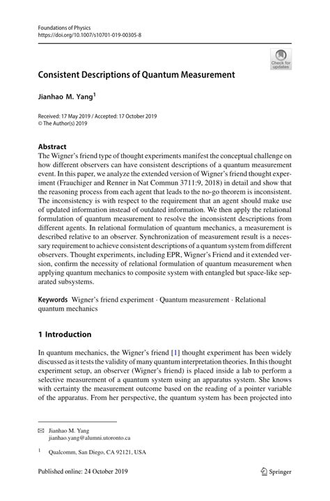 pdf consistent descriptions of quantum measurement