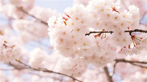 Pohon Sakura Merah Muda Besar Mekar Siang Hari Pohon Lanskap Latar